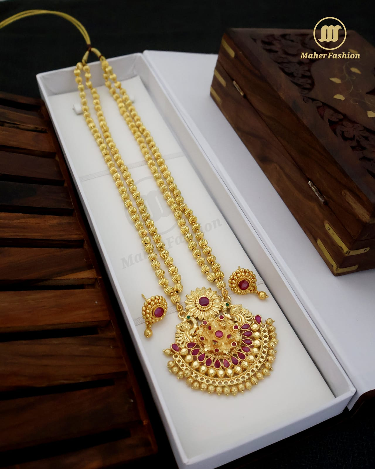 Shop Maharashtrian Golden Beaded Mala Peacock Pendant | TRADITiONAL ...